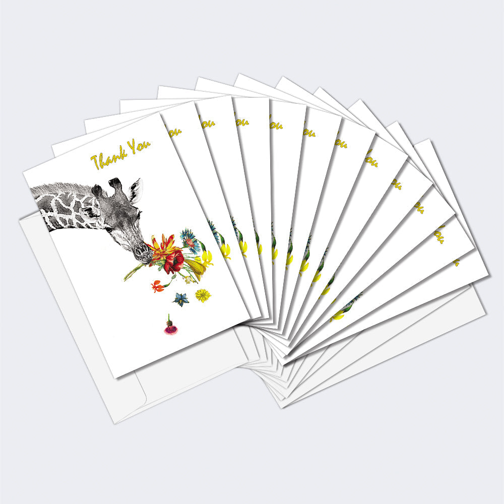 Floral Giraffe 12 Pack Thank You Notes – Tree-Free Greetings